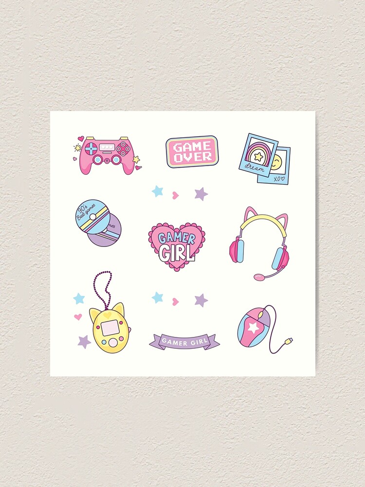 "Gamer Girl Aesthetic Stickers Pack, Gamer Girl kawaii elements set ...