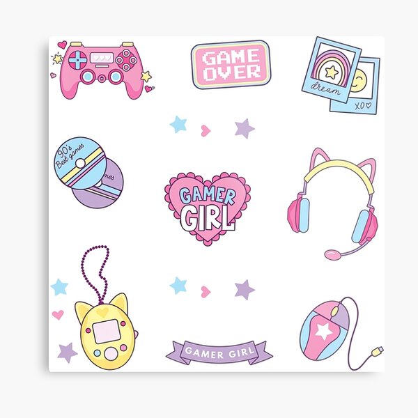 "Gamer Girl Aesthetic Stickers Pack, Gamer Girl kawaii elements set ...