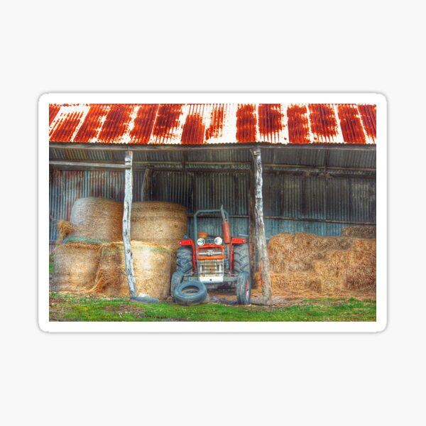 "Vintage Tractor Parked in the Shed" Sticker by StrawveweStudio | Redbubble