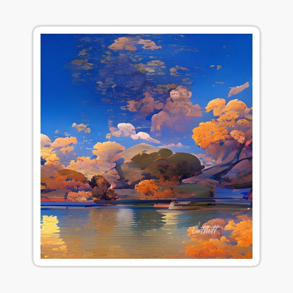 "Beautiful Painting of Lake" Sticker by CattlettArt | Redbubble
