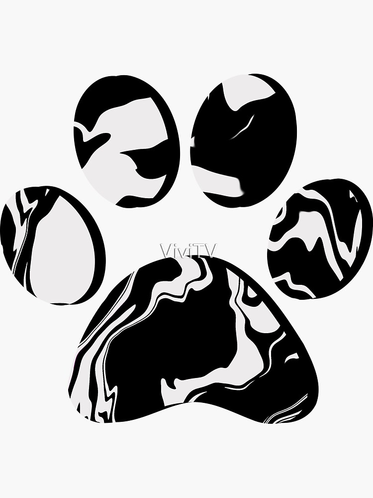"Black and White Marble Paw Print" Sticker by ViviTV | Redbubble