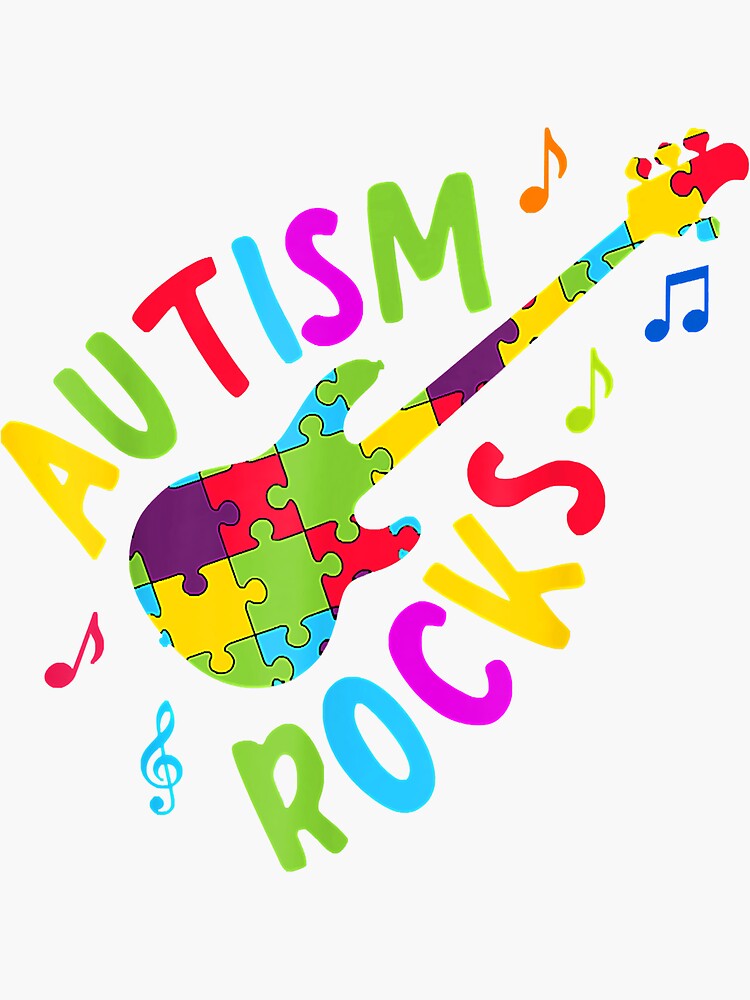 "Autism Rocks Autism Awareness Guitar Puzzle Pieces" Sticker by ...