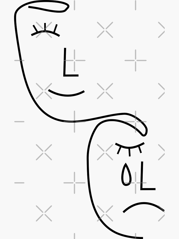 "Happy and Sad Line Art" Sticker for Sale by ywangs | Redbubble