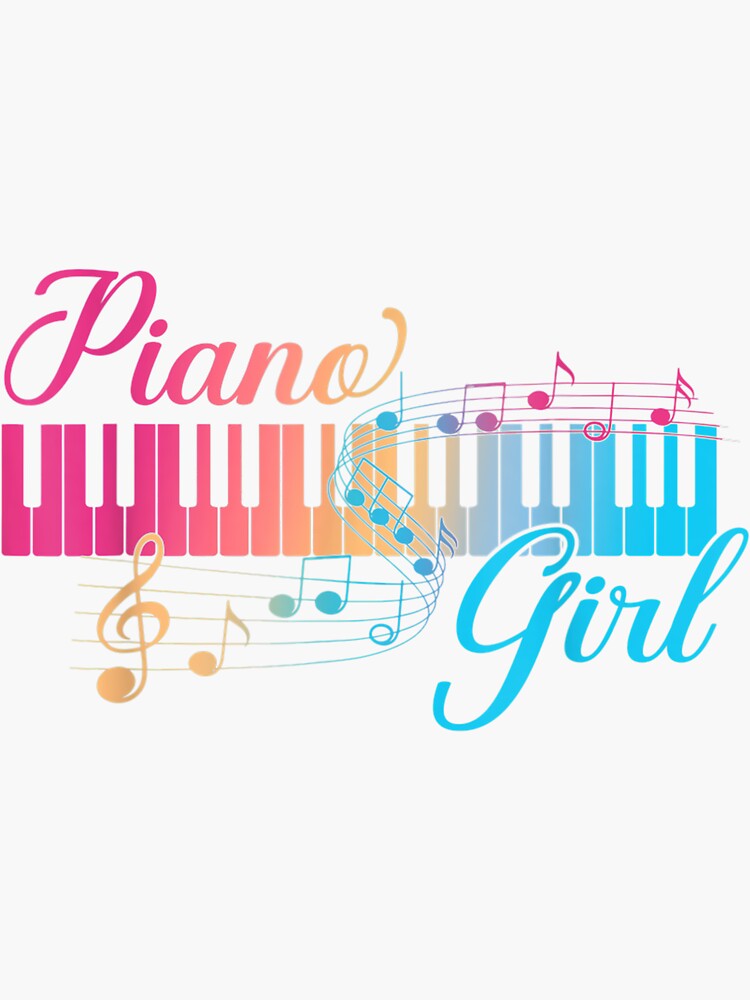 "Piano Girl Colorful Keyboard Graphic Musical Notes Cute " Sticker by ...