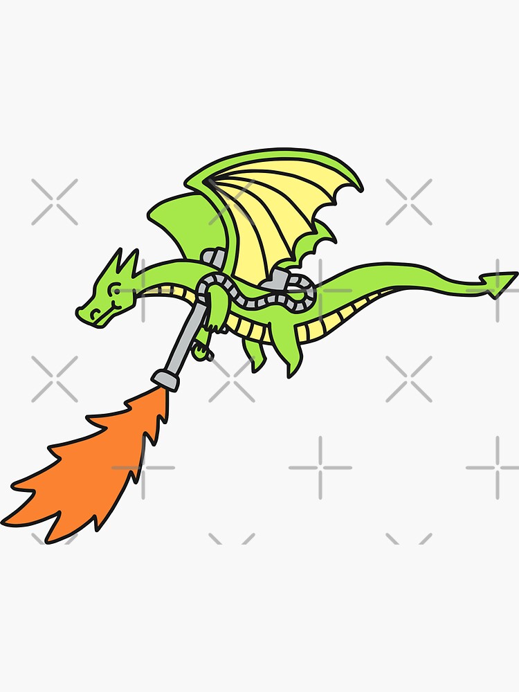 "Dragon With A Flamethrower" Sticker by obinsun | Redbubble