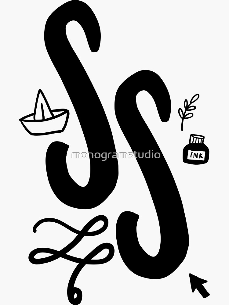 "SS - Monogram SS - with fun hand drawn doodles surrounding the letters ...