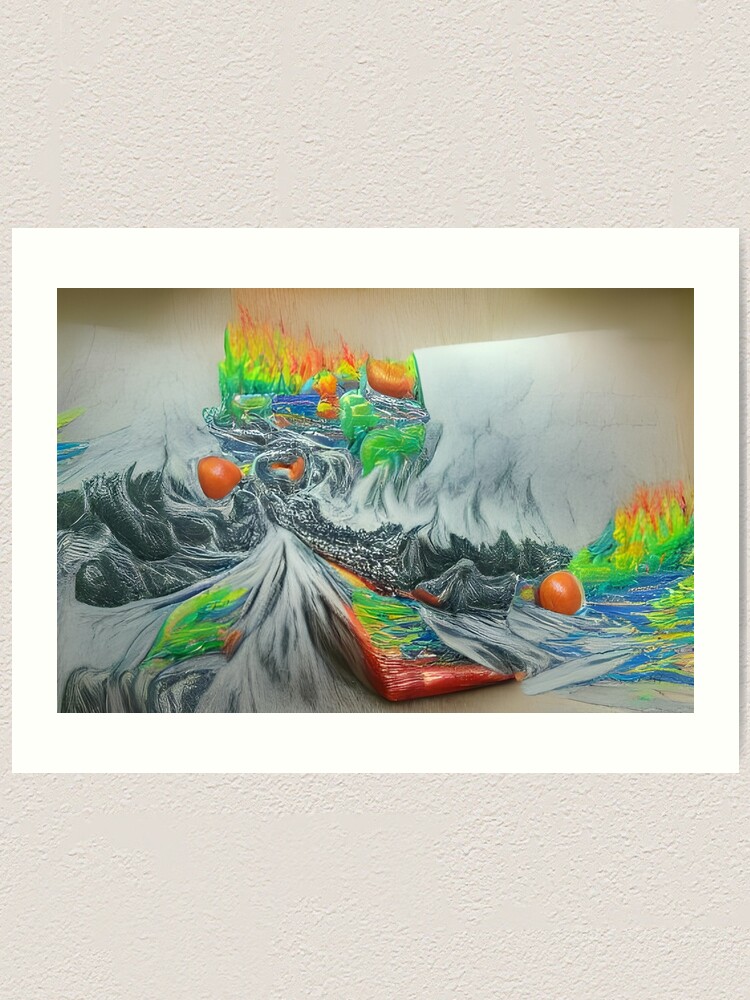 "AI Generated Art, Lava Tsunami pencil sketch" Art Print for Sale by ...