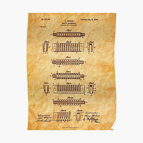 "Hohner Harmonica 1900 Patent Art" Poster by barrysart | Redbubble