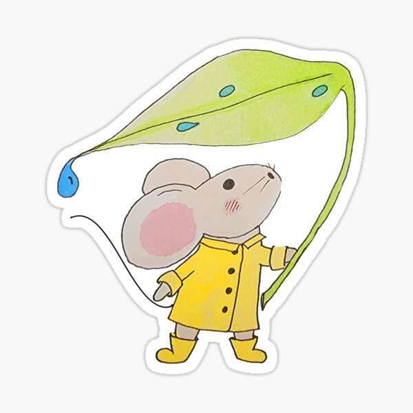 "Mouse in the Rain with Leaf Umbrella" Sticker by CozyFrogWizard ...
