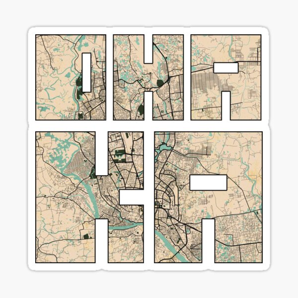 "Dhaka City Map of Bangladesh - Vintage" Sticker for Sale by deMAP ...