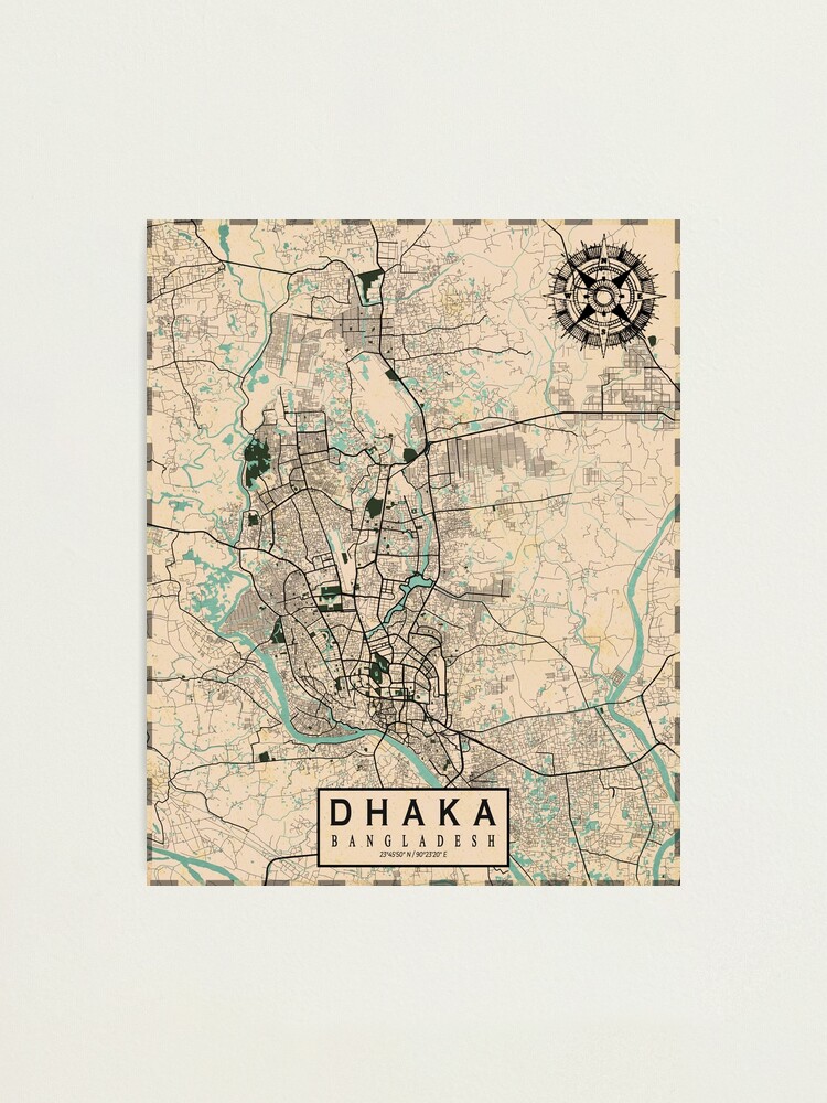 "Dhaka City Map of Bangladesh - Vintage" Photographic Print for Sale by ...