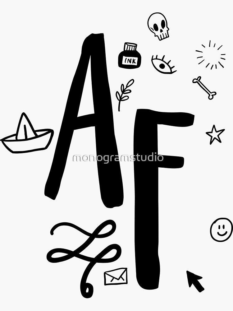 "AF - Monogram A F - with fun hand drawn doodles surrounding the ...