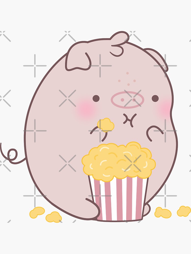 "Cute Pig eating Popcorn " Sticker for Sale by ISpyKawaii | Redbubble