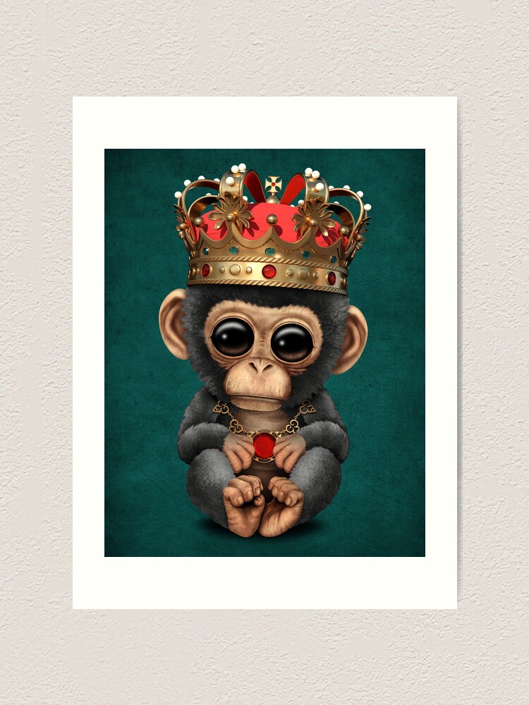 "Royal Chimp Wearing Crown Blue" Art Print by JeffBartels | Redbubble