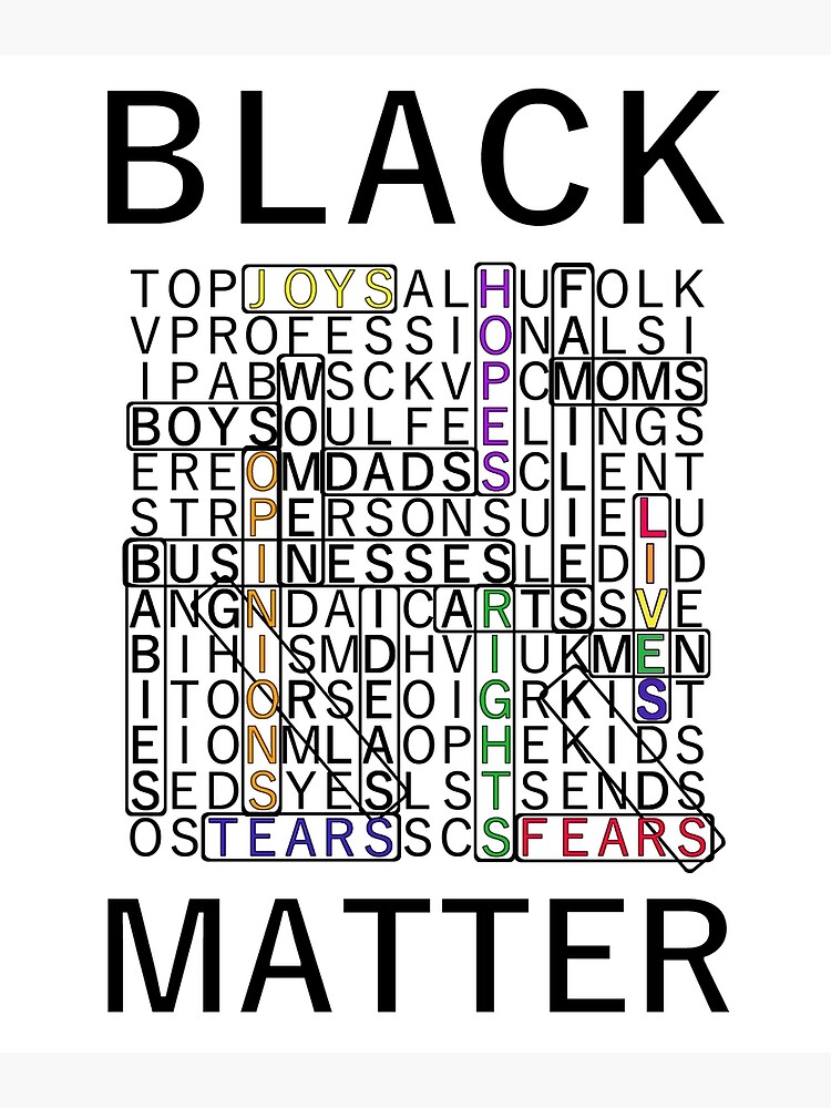 "Black Lives Matter Word Search Puzzle" Art Print by Annie-Sunset ...