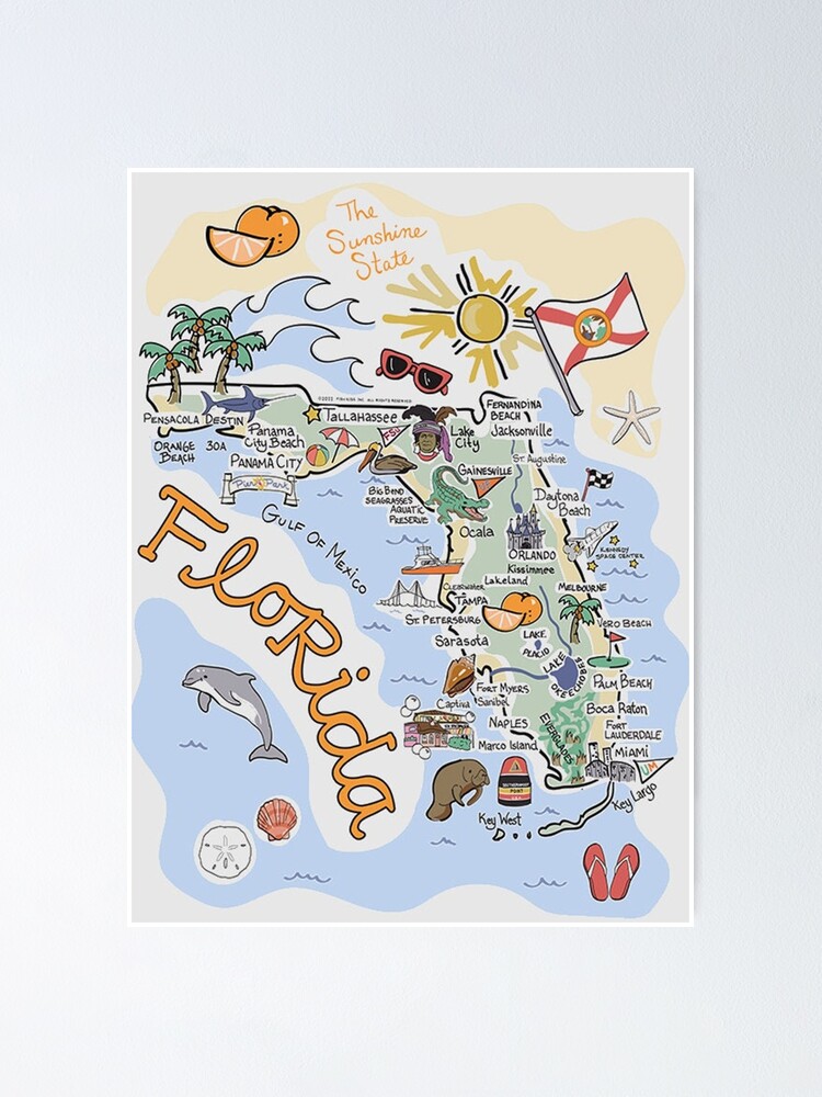 " Florida Map" Poster for Sale by conniewhitley | Redbubble