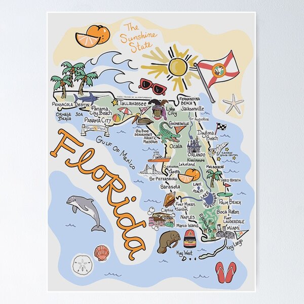 " Florida Map" Poster for Sale by conniewhitley | Redbubble