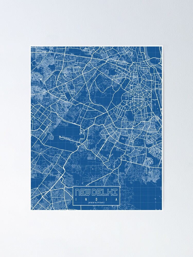 "New Delhi City Map of India - Blueprint" Poster for Sale by deMAP ...