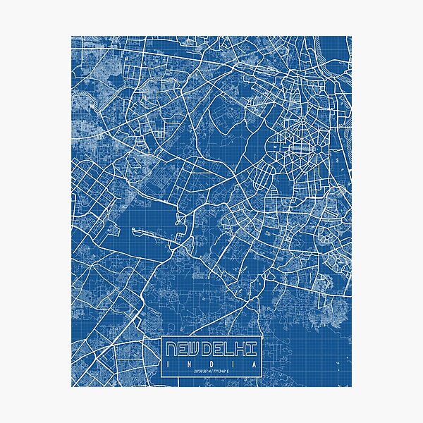 "New Delhi City Map of India - Blueprint" Photographic Print by deMAP ...