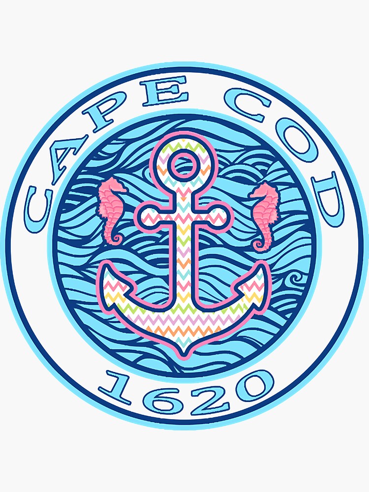 "Cape Cod Aqua Blue Pink Anchor Preppy Seahorse " Sticker by d6q648CE ...