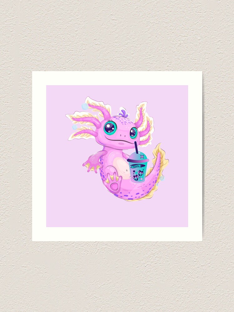 "axolotl drinking boba milk tea" Art Print for Sale by Hoetoons | Redbubble