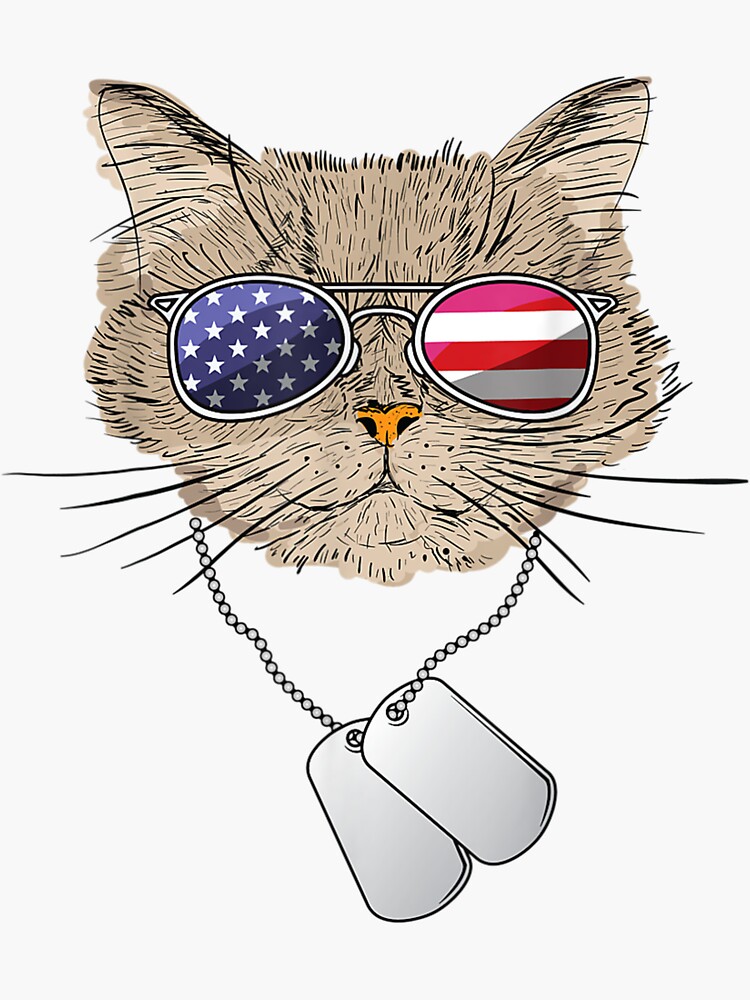 "Military Cat Veterans Day American Flag Army Military" Sticker by ...