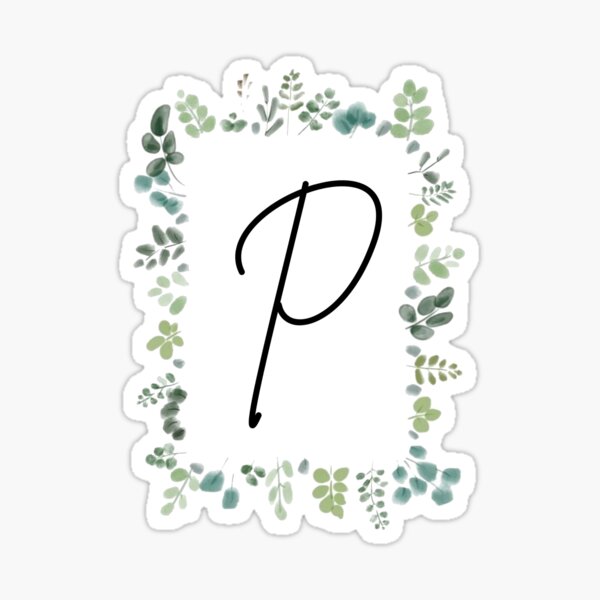 "Monogram with Green Leaves | Monogram Letter P" Sticker by JustSeasons ...