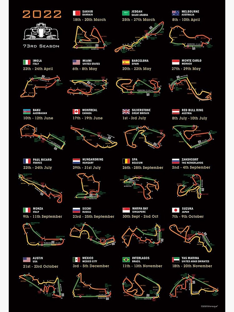 "2022 F1 Calendar" Art Print for Sale by vernaduncan | Redbubble