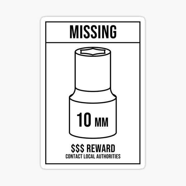 "Missing 10mm socket (White)" Sticker by Varatlan | Redbubble
