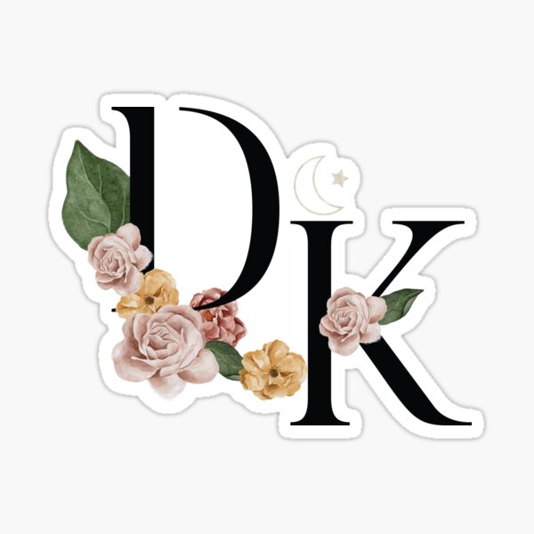 "DK - Monogram Letters D K - with pretty watercolour flowers" Sticker ...