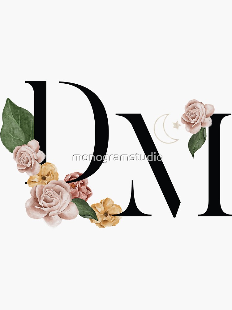 "DM - Monogram Letters D M - with pretty watercolour flowers" Sticker ...