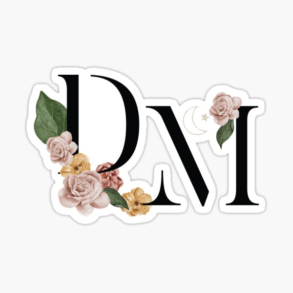 "DM - Monogram Letters D M - with pretty watercolour flowers" Sticker ...