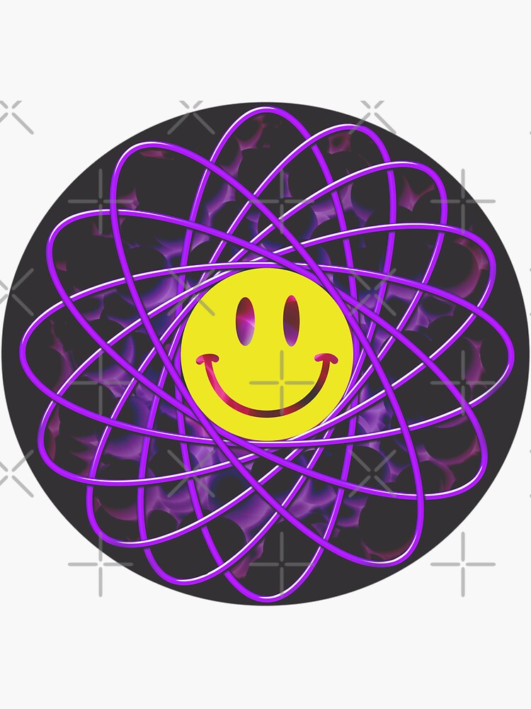 "Atom acid smiley face (on dark round background)" Sticker by Geestock ...