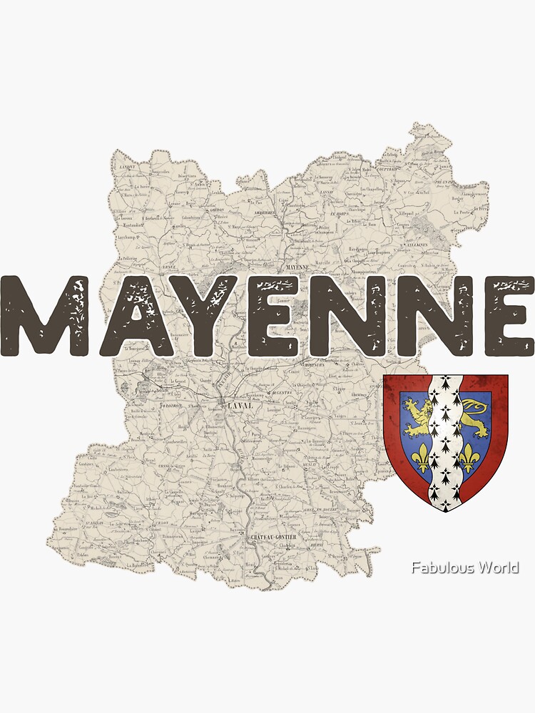 "Mayenne 53 Department Laval Ancient Map Pays de Loire" Sticker by ...