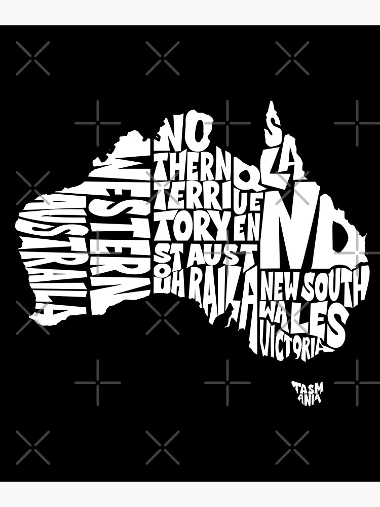 "Australia, Typography Australian, Map of Australia," Art Print for ...