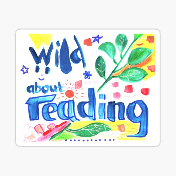 "Wild about reading lettering | wild about reading watercolor" Sticker ...
