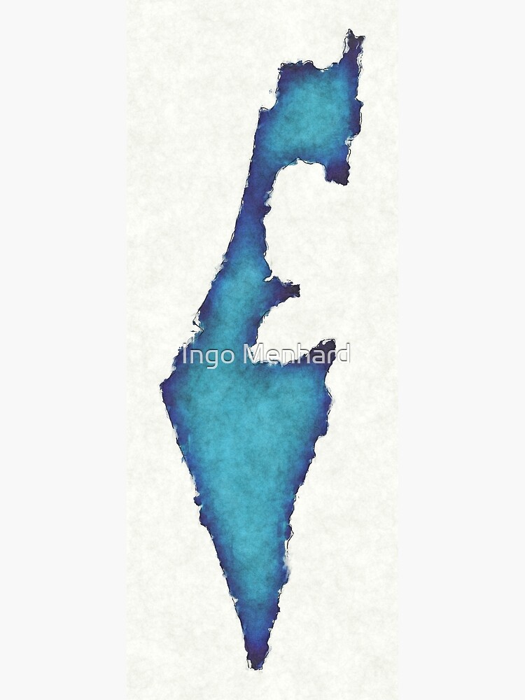 "Israel map with drawn lines and blue watercolor illustration" Art ...