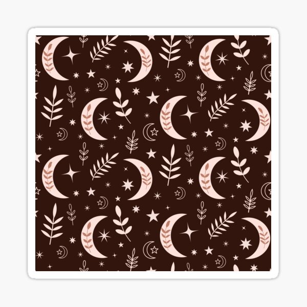 "Magical Boho moon pattern with leaves and stars on dark brown " Sticker by yasminepattern ...