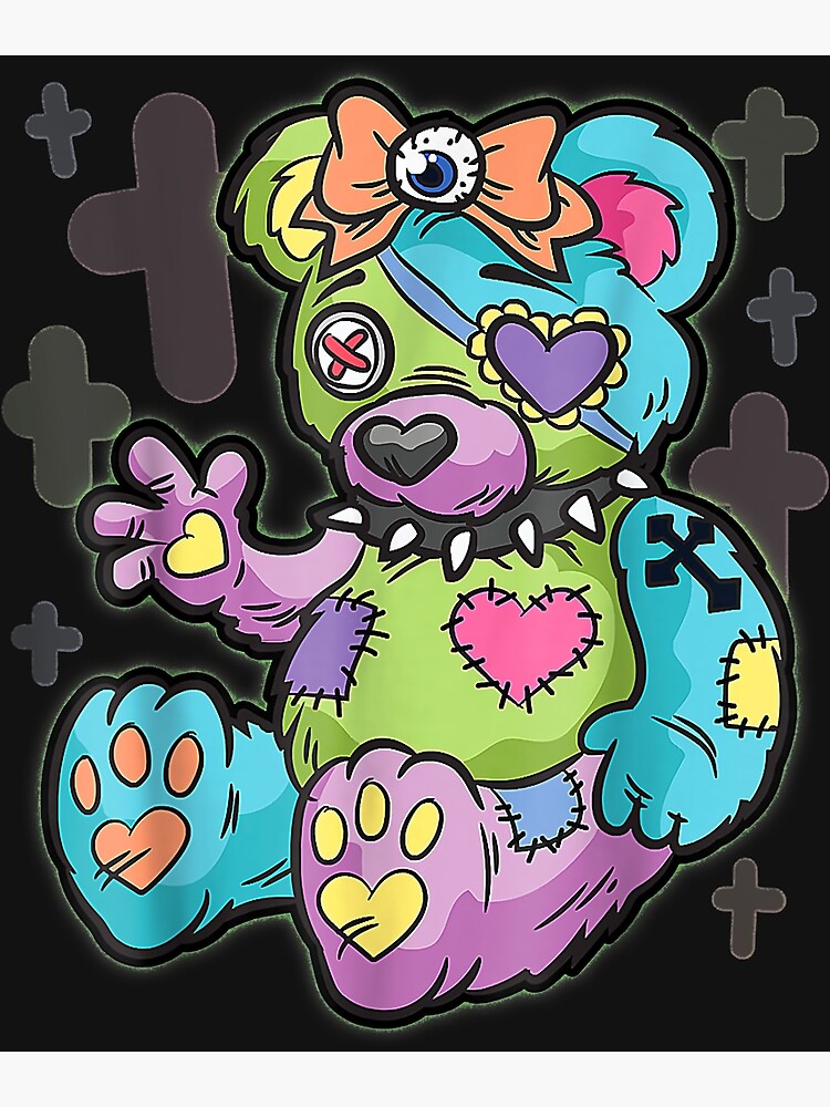 "Goth Pastel Teddy Bear Gothic Kawaii Voodoo Plush Toy" Art Print by ...