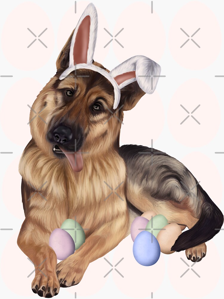 "German Shepherd dog with bunny ears and Easter eggs" Sticker for Sale ...