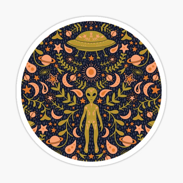 "Folk Art Alien in Olive Green & Peach" Sticker for Sale by ...
