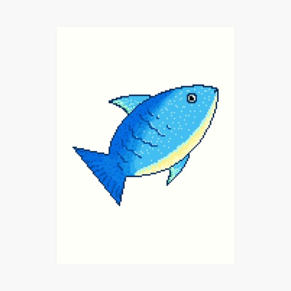 "blue pixel fish retro bass small mouth large mouth bass trout " Art ...