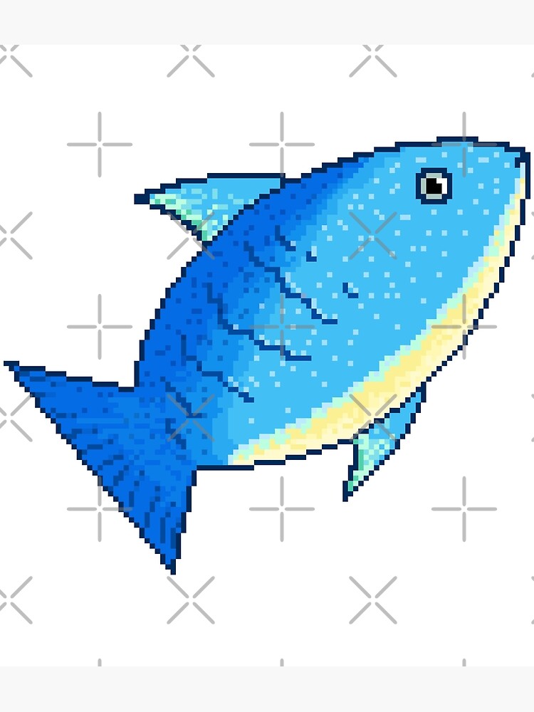 "blue pixel fish retro bass small mouth large mouth bass trout " Art ...