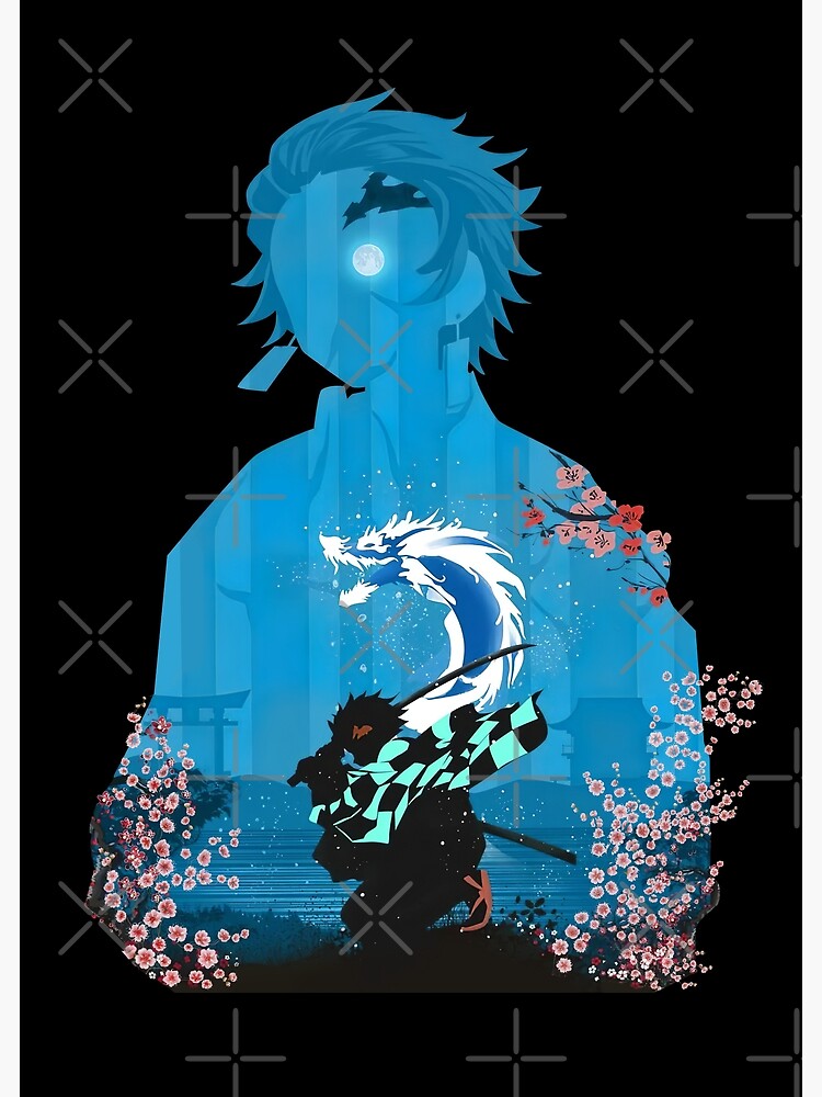 "Kamado Tanjiro Blue Illustration - Demon Slayer Japanese Anime" Art ...