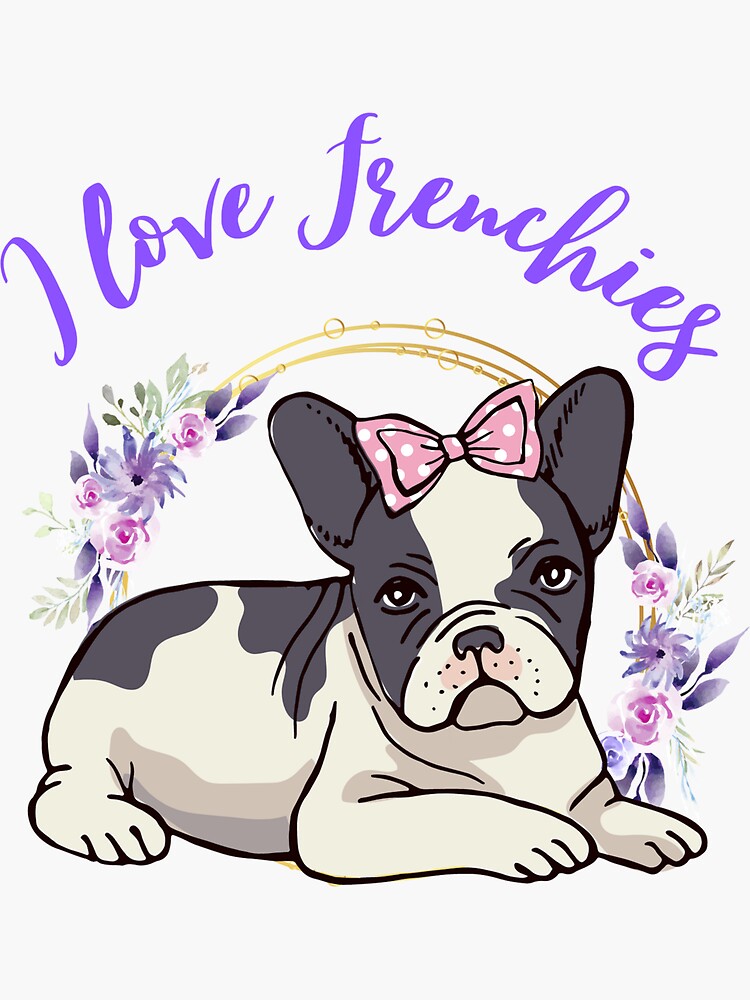 "I Love Frenchies Pink Bow" Sticker by ladytarleton | Redbubble