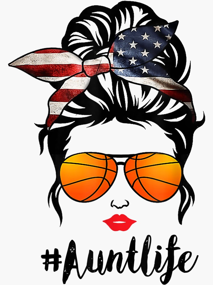 "Basketball Aunt Life Messy Bun American Flag Bandana" Sticker by ...
