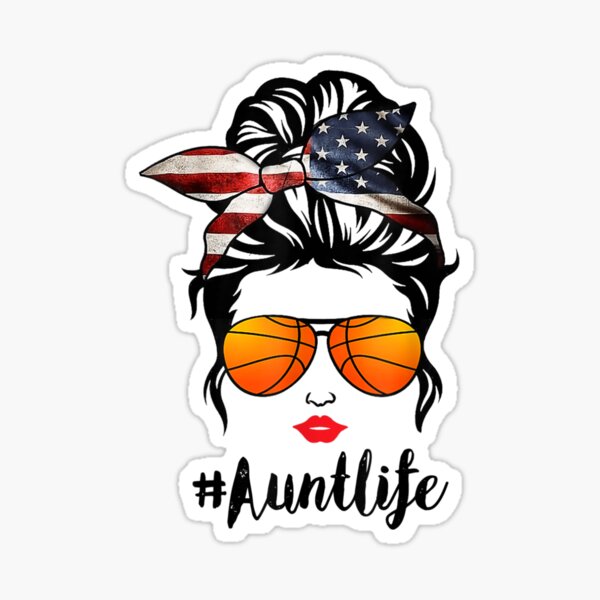 "Basketball Aunt Life Messy Bun American Flag Bandana" Sticker by ...