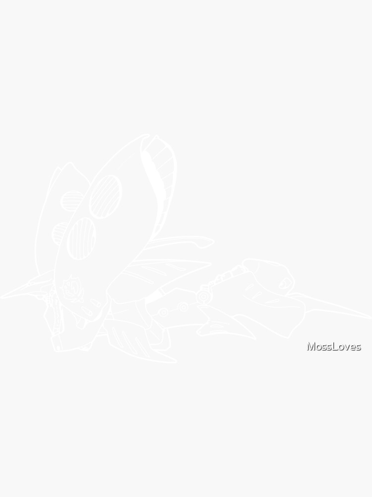 "Qubeley Flying Outline White" Sticker by MossLoves | Redbubble