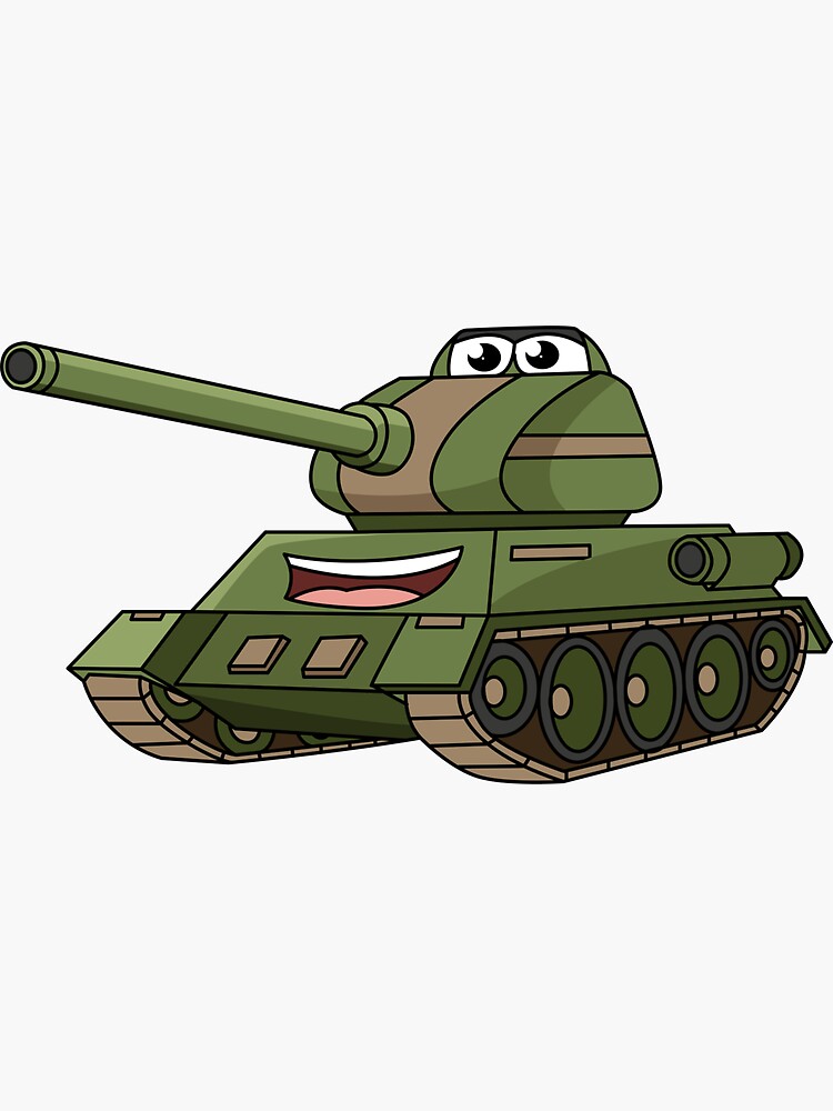"Cute green army tank cartoon" Sticker by Cartoonsoffun | Redbubble