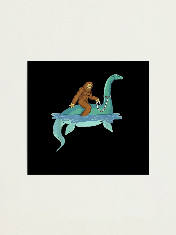 "Bigfoot Riding Nessie T-Shirt Sasquatch Loch Ness Monster" Photographic Print by MatousMisa ...